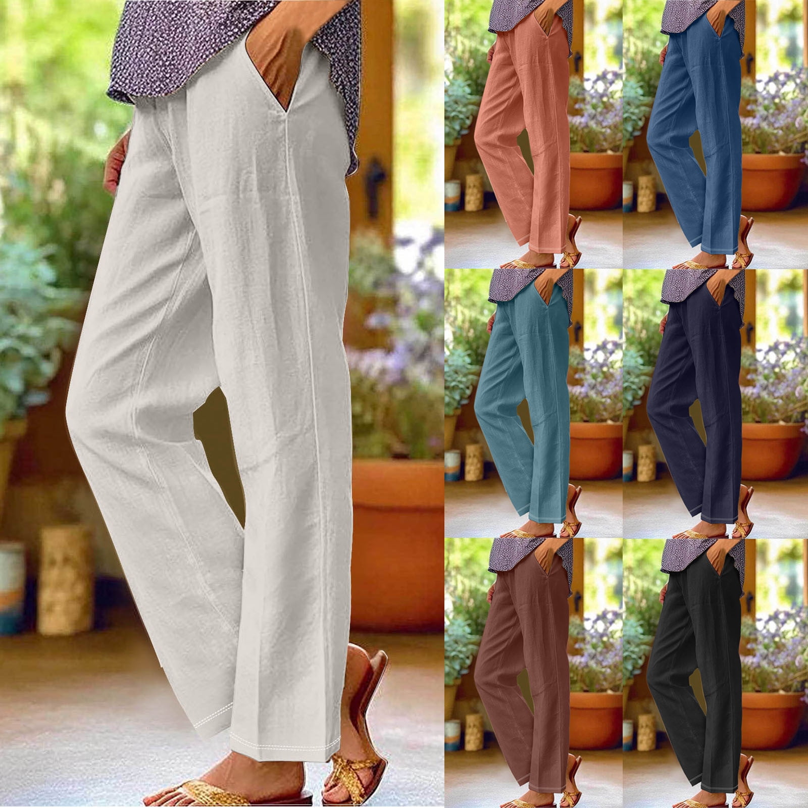 Dazajoo Womens Jogger Pants with Pockets Classic Solid Color Straight ...