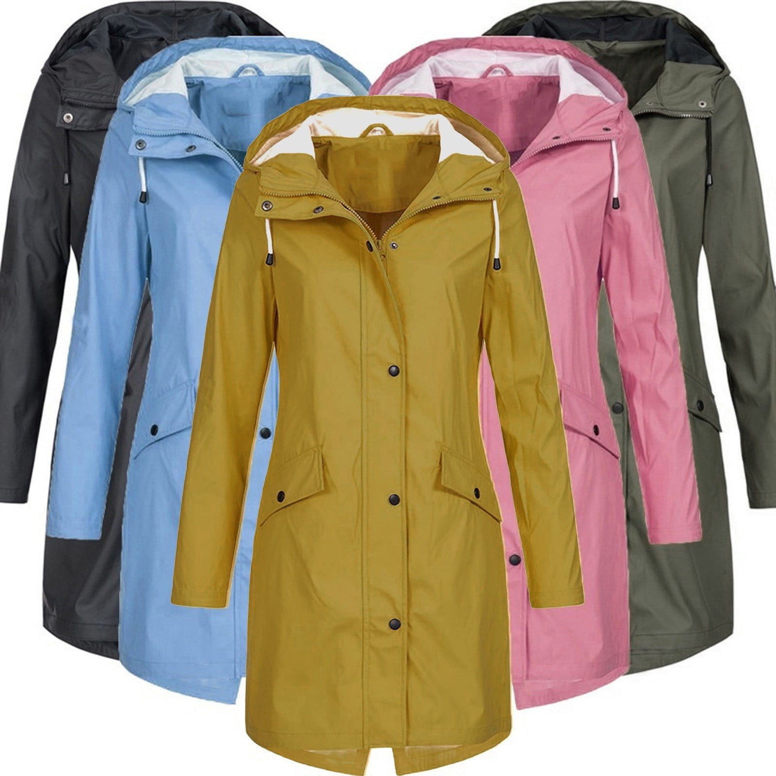 Dazajoo Womens Long Rain Jackets Waterproof with Hood Thick Warm Hiking ...