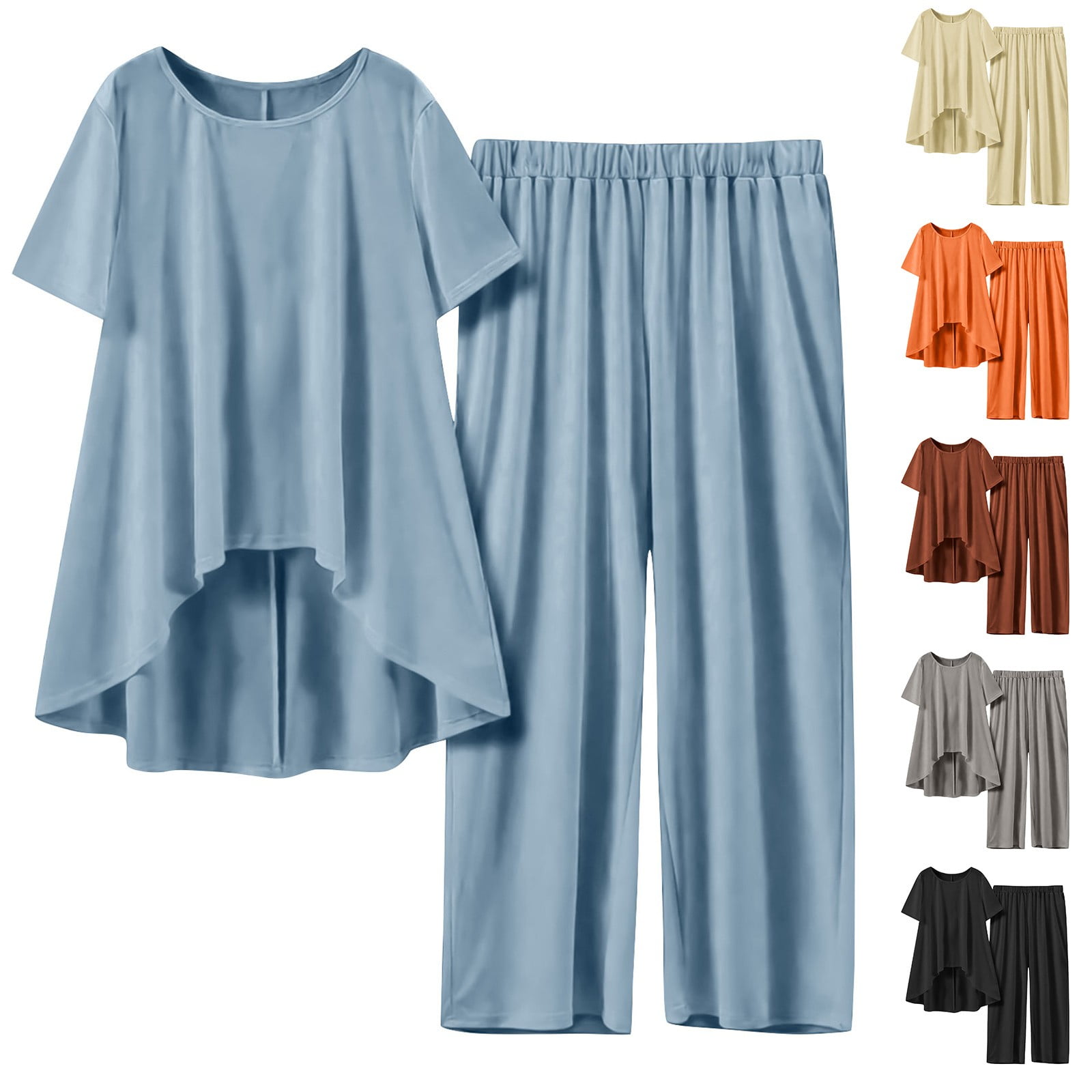 Dazajoo Womens Pajamas Set Short Sleeves Round Neck Flowy Tops and ...