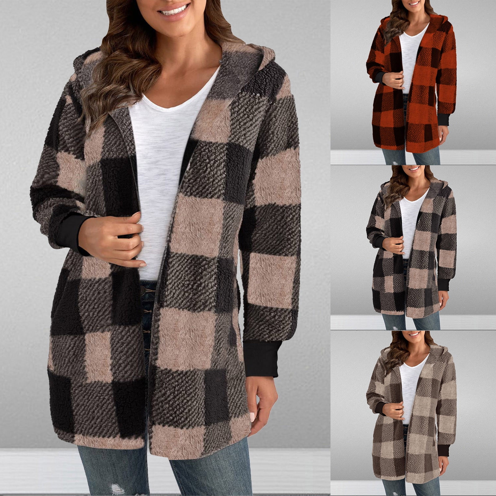 Dazajoo Womens Plaid Flannel Jacket Open Front Long Sleeve Cardigans ...