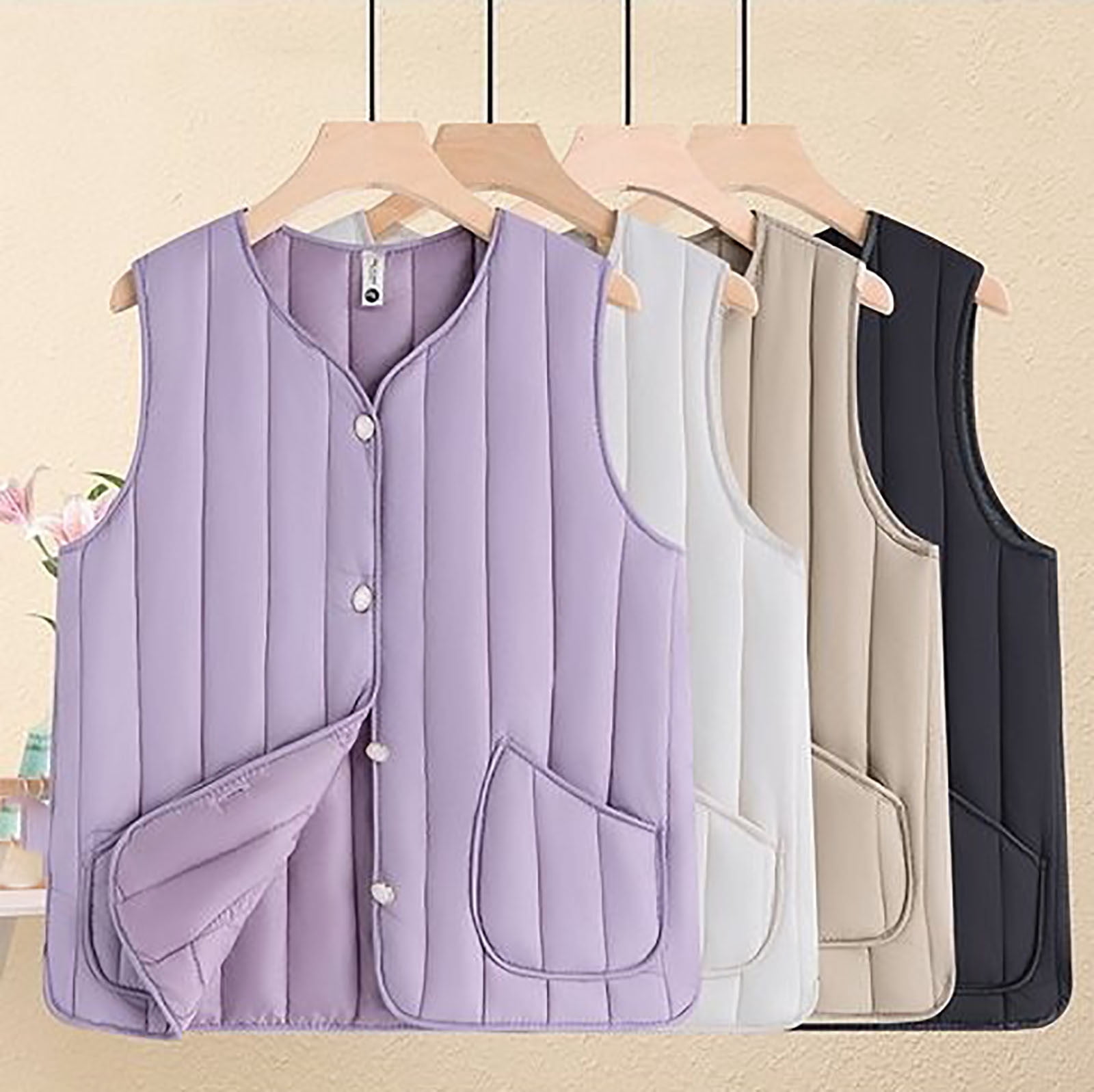 Dazajoo Womens Puffer Vest Cropped Quilted V Neck Lightweight Jacket ...