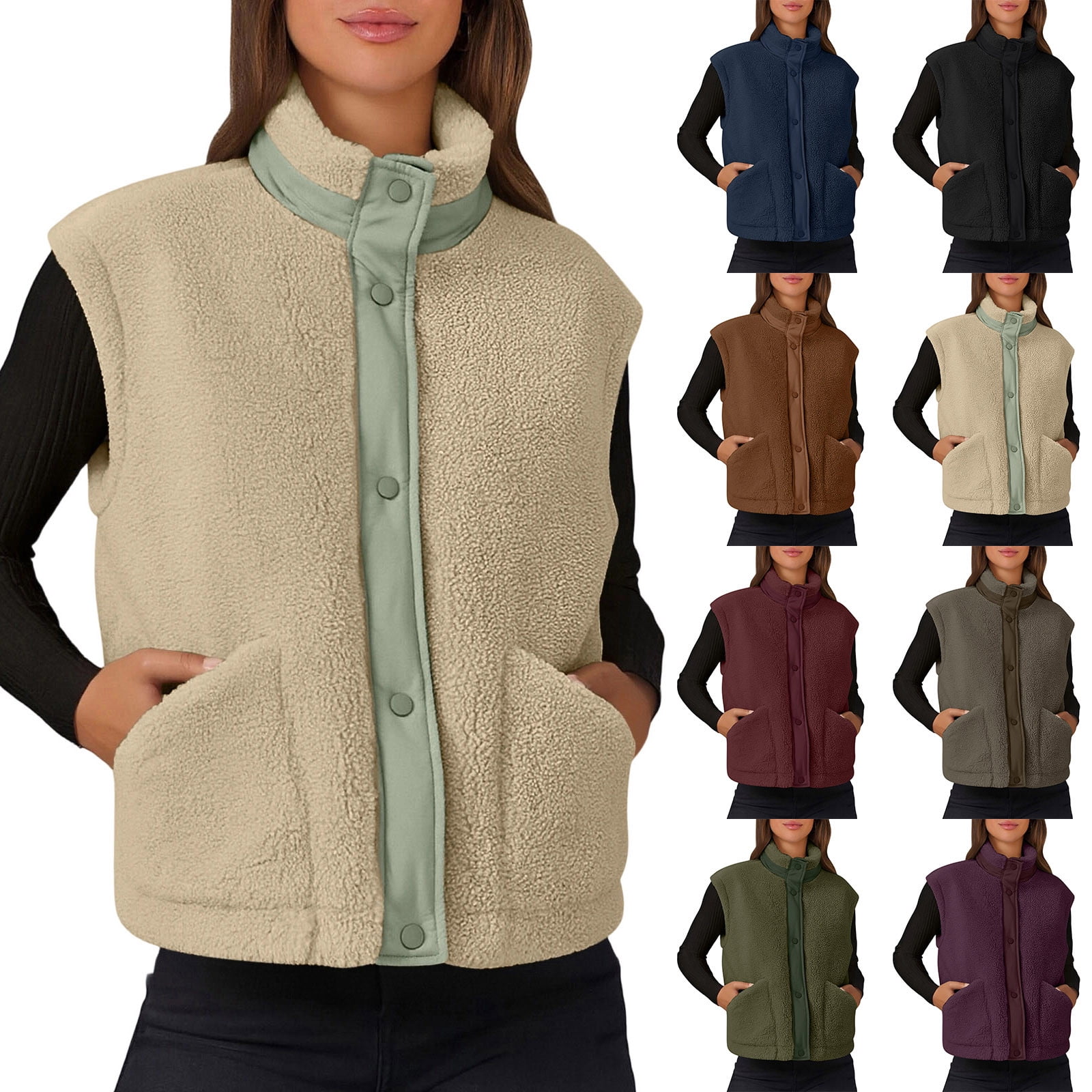 Dazajoo Womens Sherpa Vest Winter Fleece Warm Sleeveless Waistcoat ...