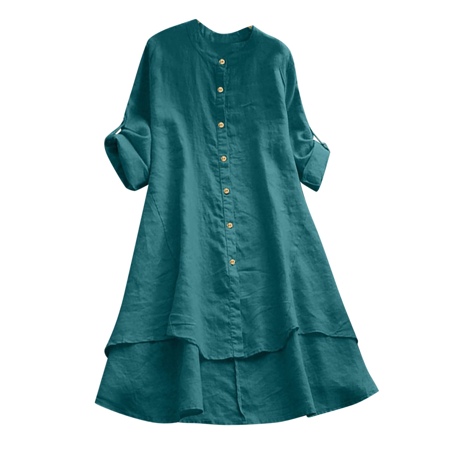 Dazajoo Womens Tops Dressy Casual Cotton Linen Shirts Long Sleeve ...