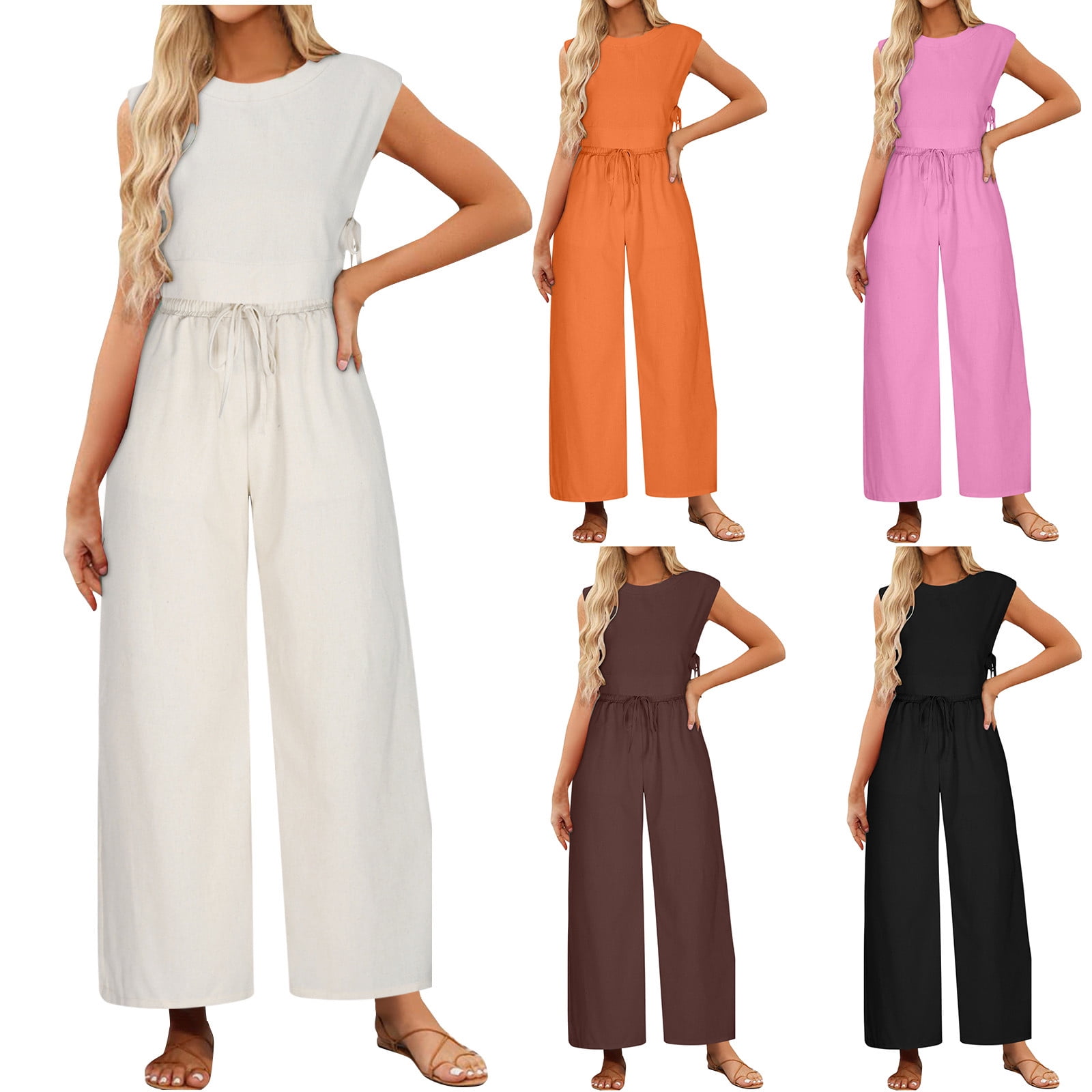 Dazajoo Womens Two Piece Lounge Set Summer Cap Sleeve Crop Tanks with Drawstring Wide Leg Pants ...