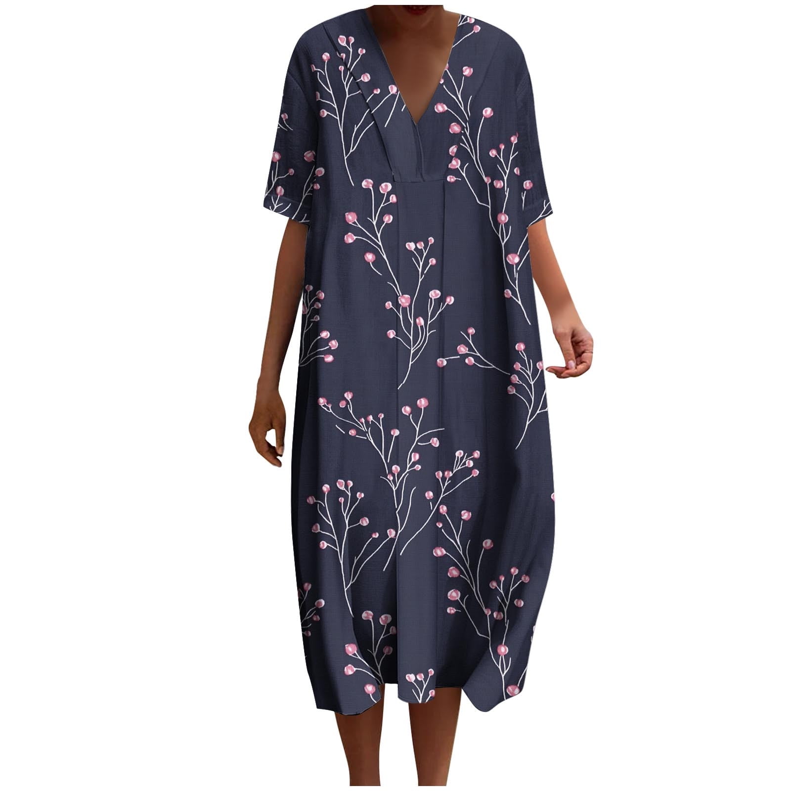 Dazajoo Womens V-Neck Dresses 2025 Summer Boho Print Linen Sundress ...