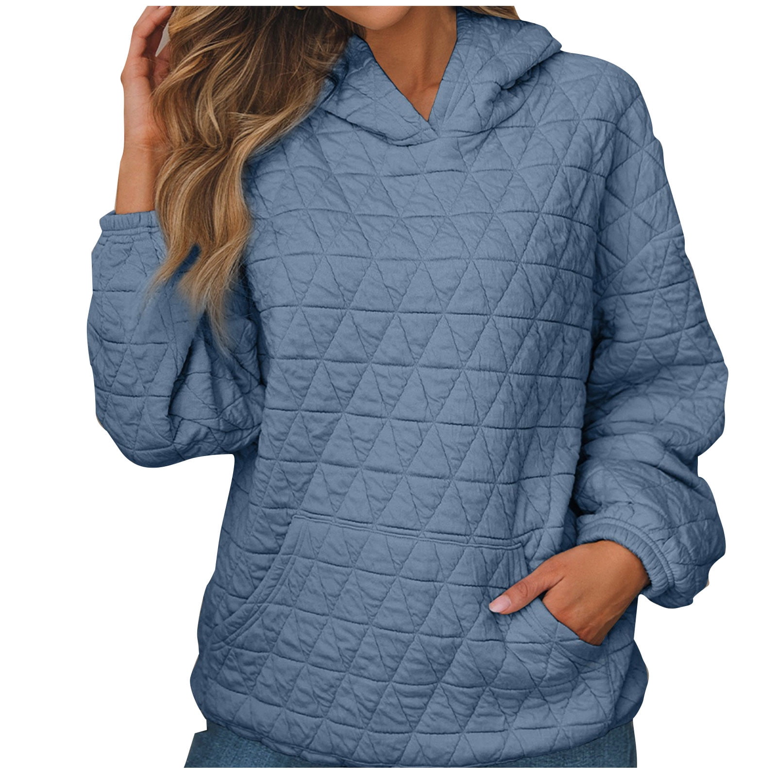 Dazajoo Womens Waffle Hoodies Long Sleeve Quilted Hooded Sweatshirts ...