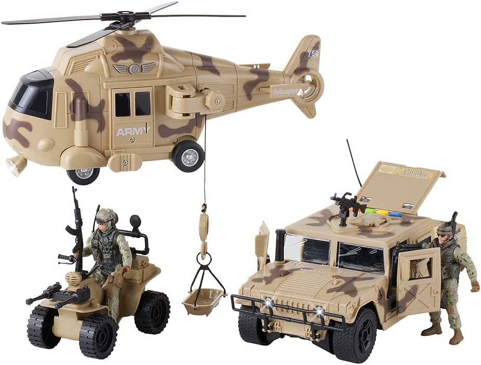 Dazmers Military Army Toys Set – Helicopter, Truck, Quadbike & Soldier ...
