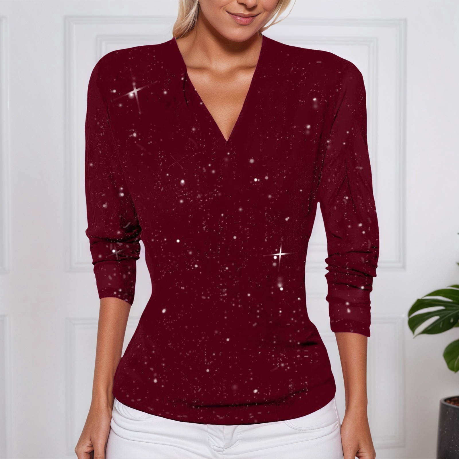 Daznico Elegant Lightweight Sheer Mesh Blouse with Gold Front ...
