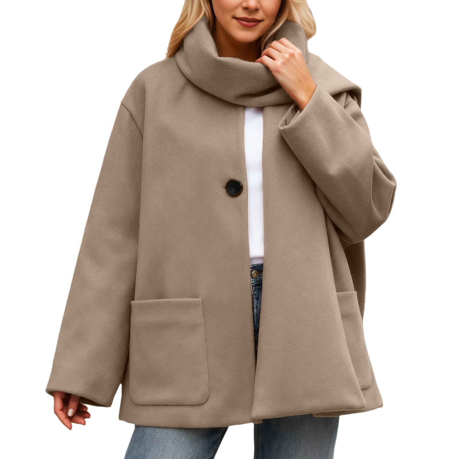 Daznico Elegant Winter Overcoat with Scarf Collar Design Blend Fabric ...