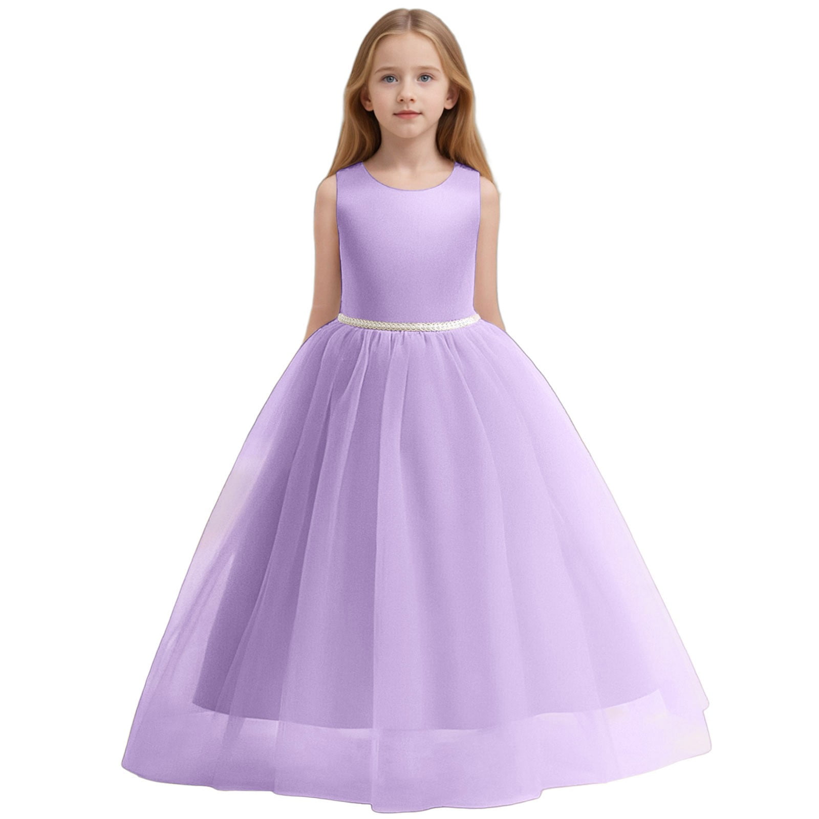 Daznico Flower Girls Satin Pageant Dress for Wedding Kids Pearls Prom ...