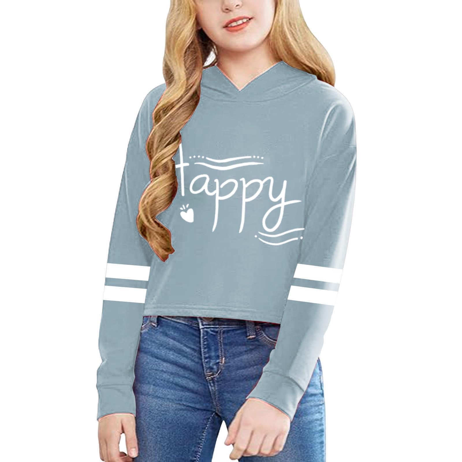 Daznico Girls Crop Tops Long Sleeve Letters Solid Color Short Hoodie ...