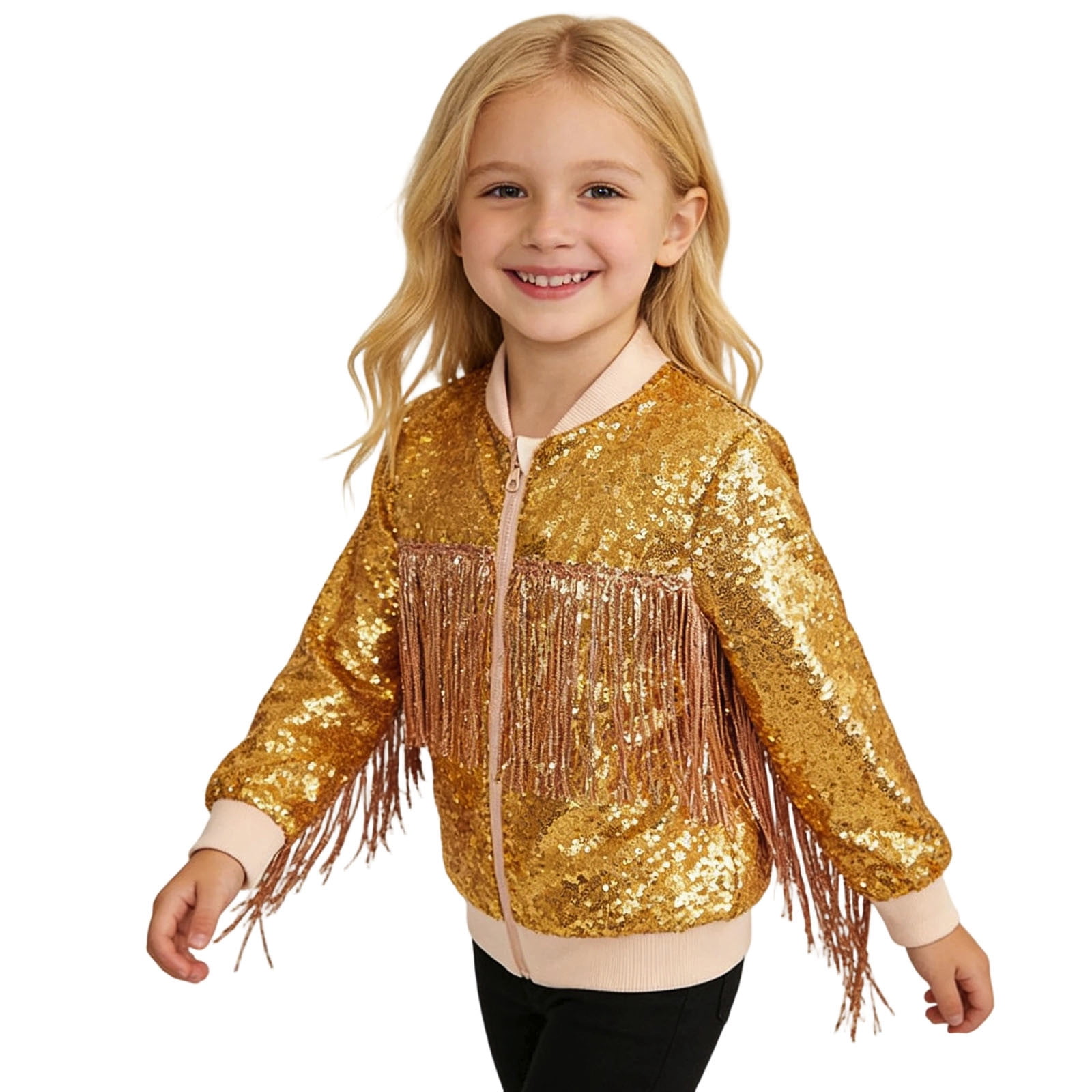 Daznico Girls Fringe Sequin Jacket Long Sleeve Casual Coat Fashionable ...