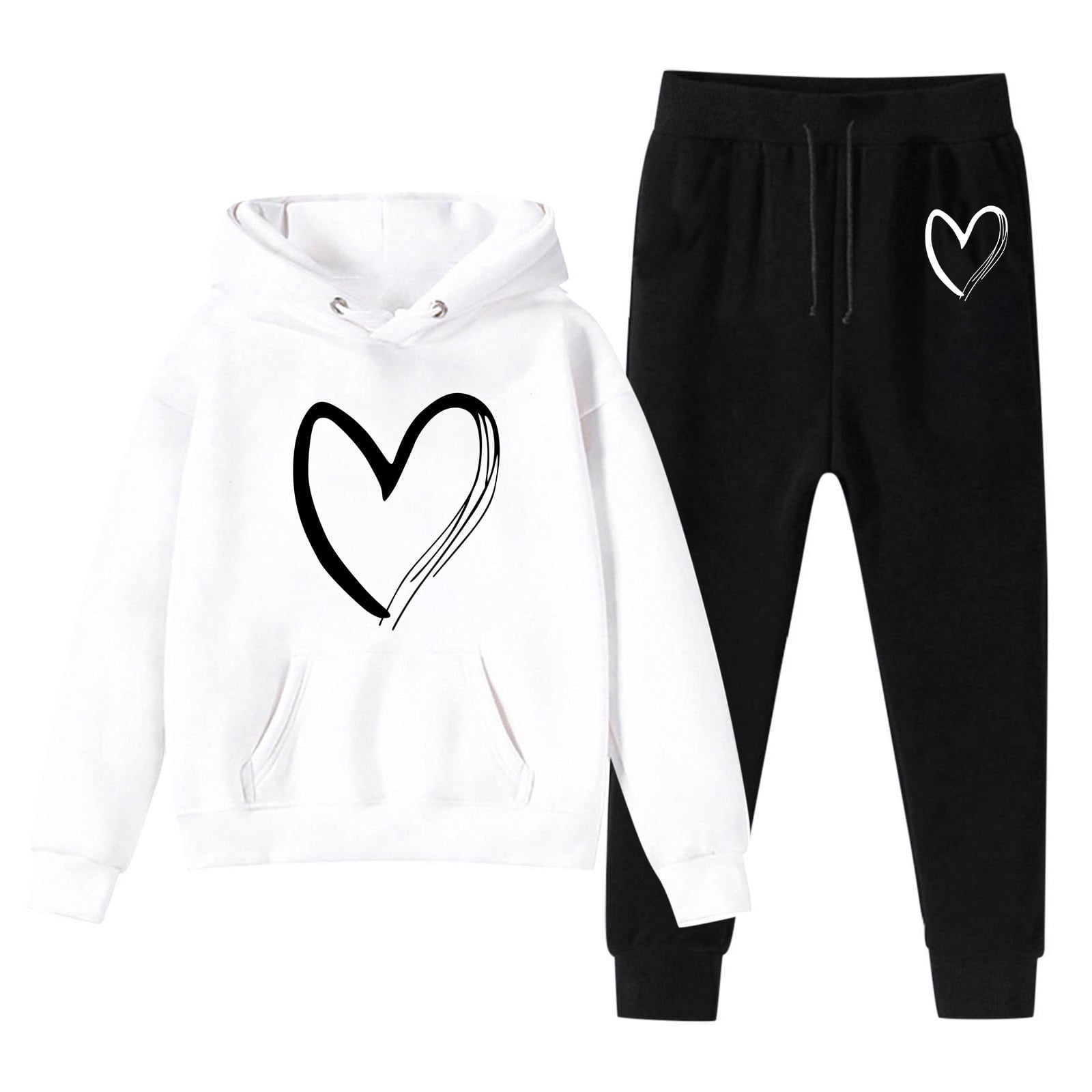 Daznico Girls Sweatshirt Sets Heart Prints Tracksuit Unisex Two Piece ...