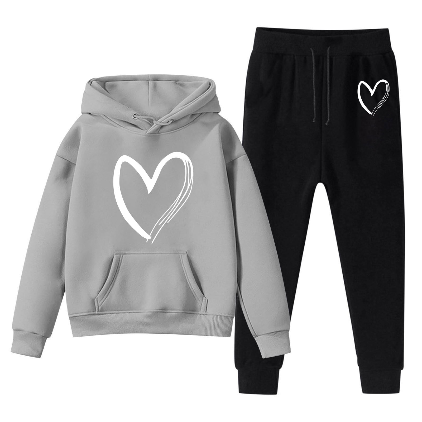Daznico Girls Sweatshirt Sets Heart Prints Tracksuit Unisex Two Piece ...