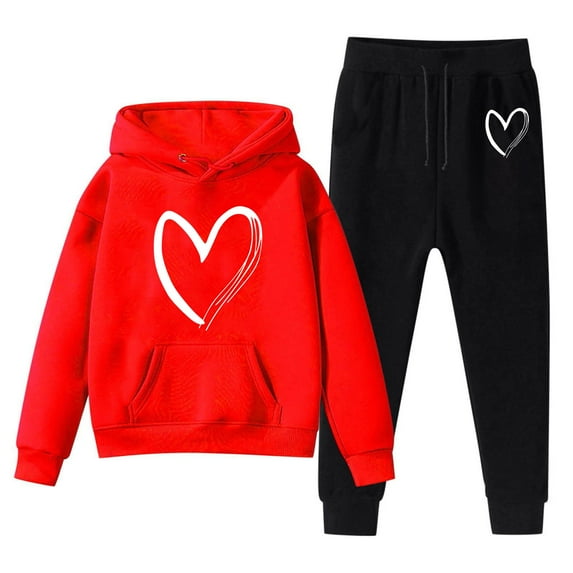 Daznico Girls Sweatshirt Sets Heart Prints Tracksuit Unisex Two Piece ...