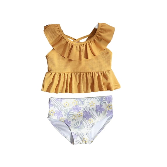 Daznico Girls Swimsuit Two Piece Ruffle Bathing Suit Girls Flower ...