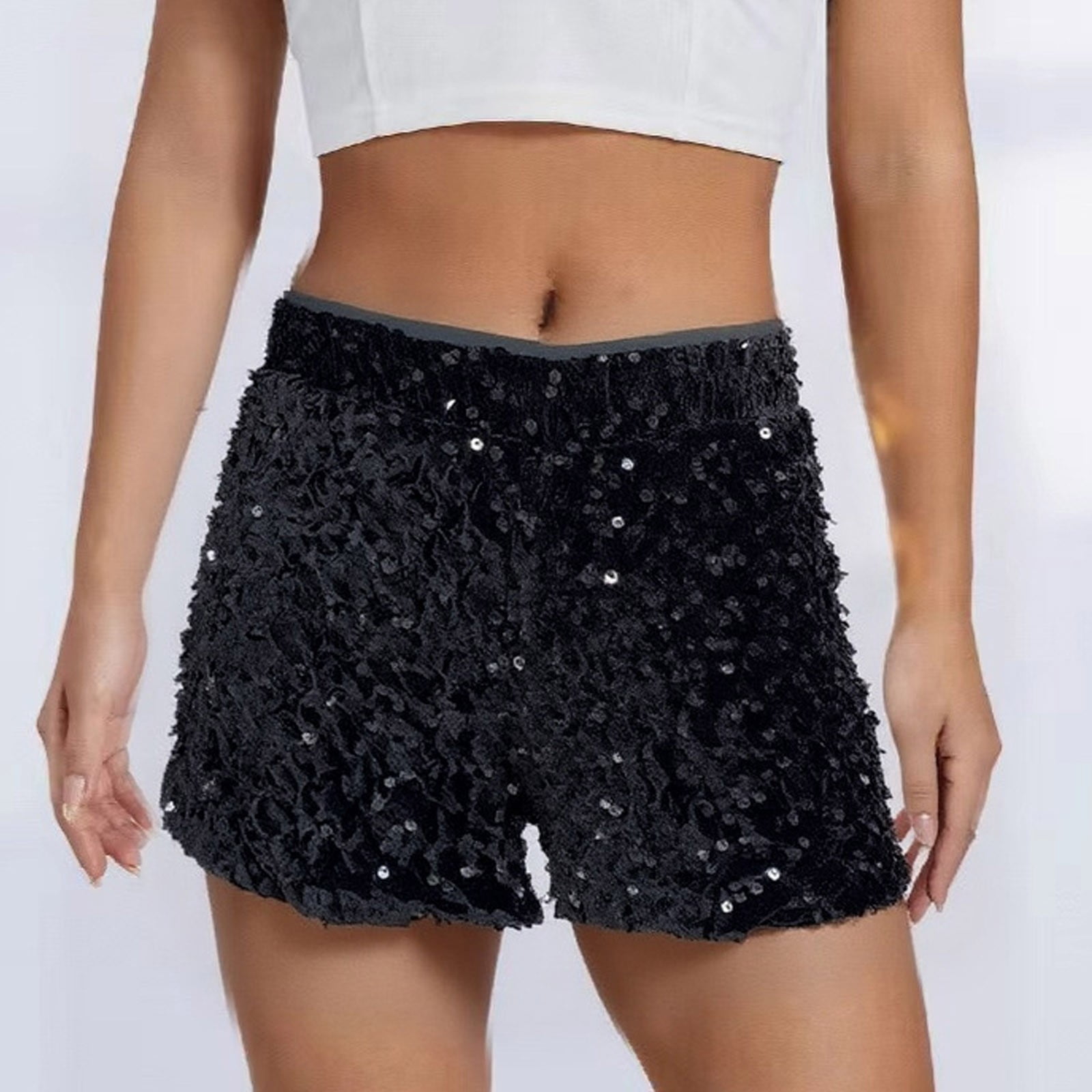 Daznico High Waist Sequin Hot Pants Bodycon Denim Shorts for Party ...