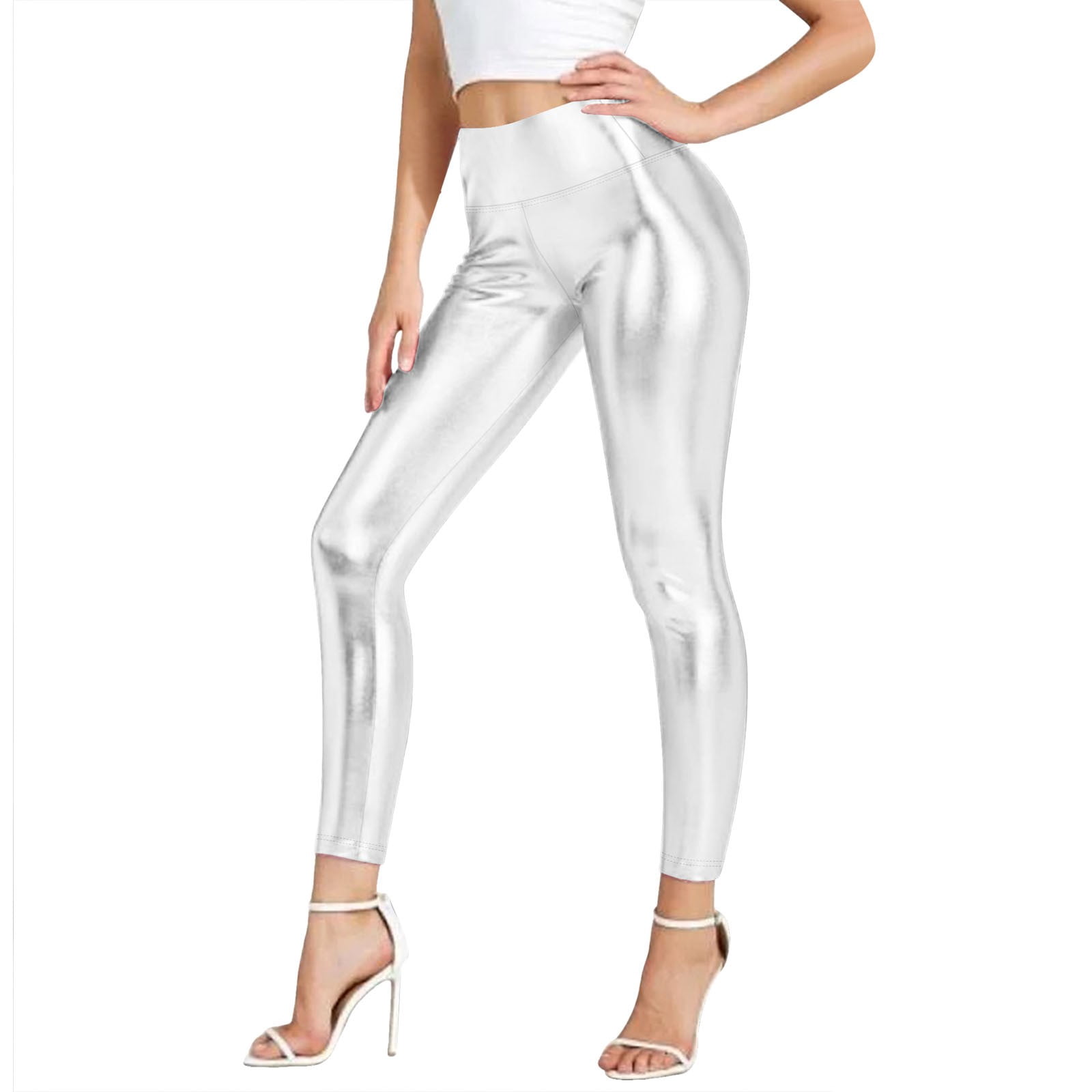 Daznico High Waist Shiny Leggings for Stretchy Workout Pants Glossy ...