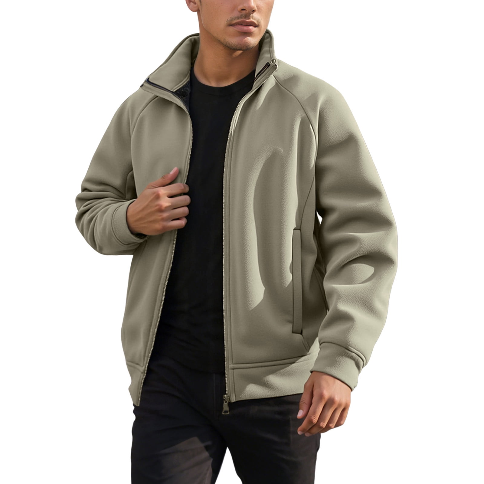 Daznico Jackets for Men,Stand Collar Fleece Jacket Lightweight Outdoor ...