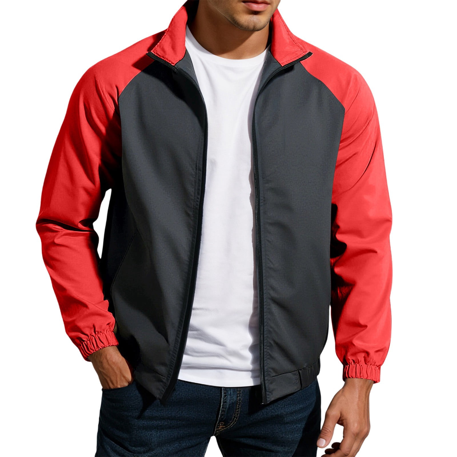 Daznico Jackets for Men,Raglan Sleeve Color Casual Jacket Lightweight ...