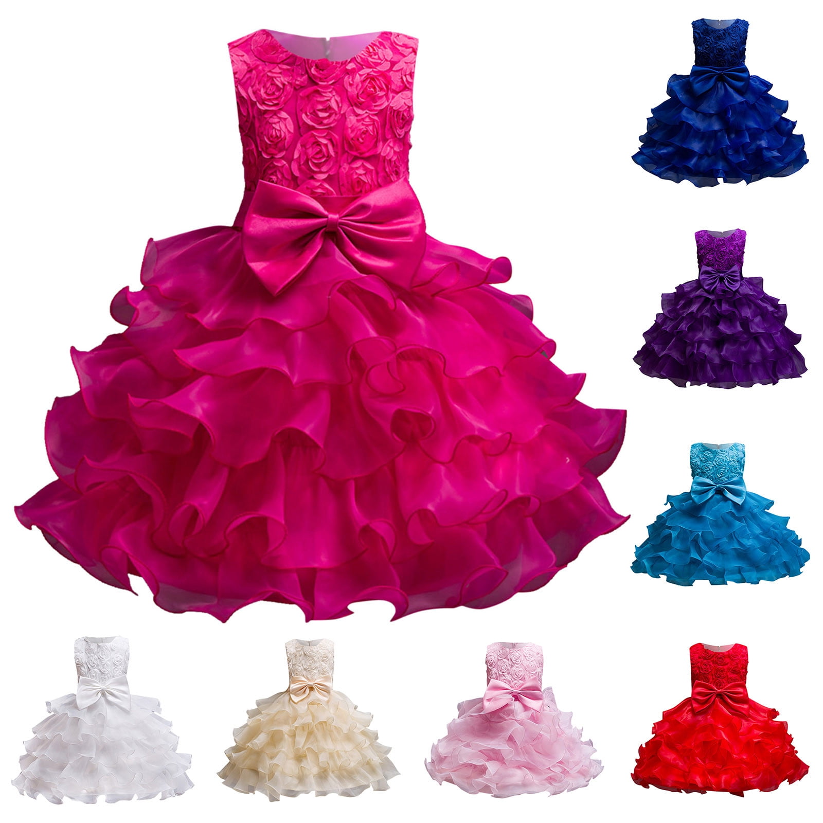 Daznico Kids Dress Girls Birthday Long Elegant Sleeveless Mesh Princess ...