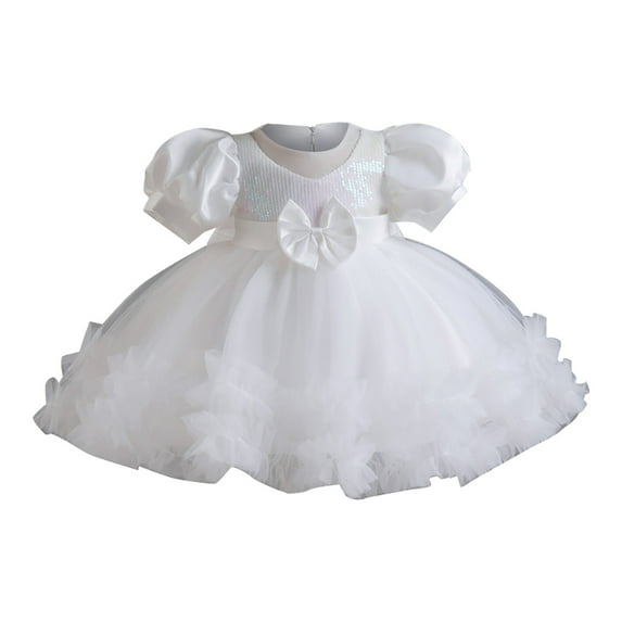 Daznico Kids Flower Girl Dress Ruffle Tulle Beads Bowknot Wedding ...