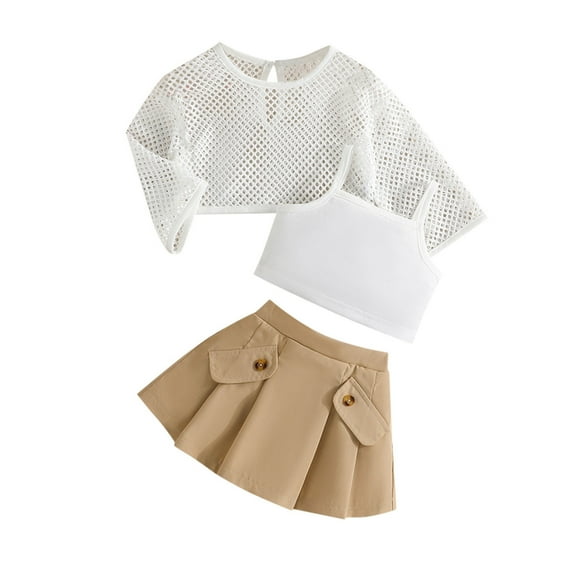 Daznico Kids Girls 3PCS Outfits Mesh Fishnet Long Sleeve Top and Skirt ...