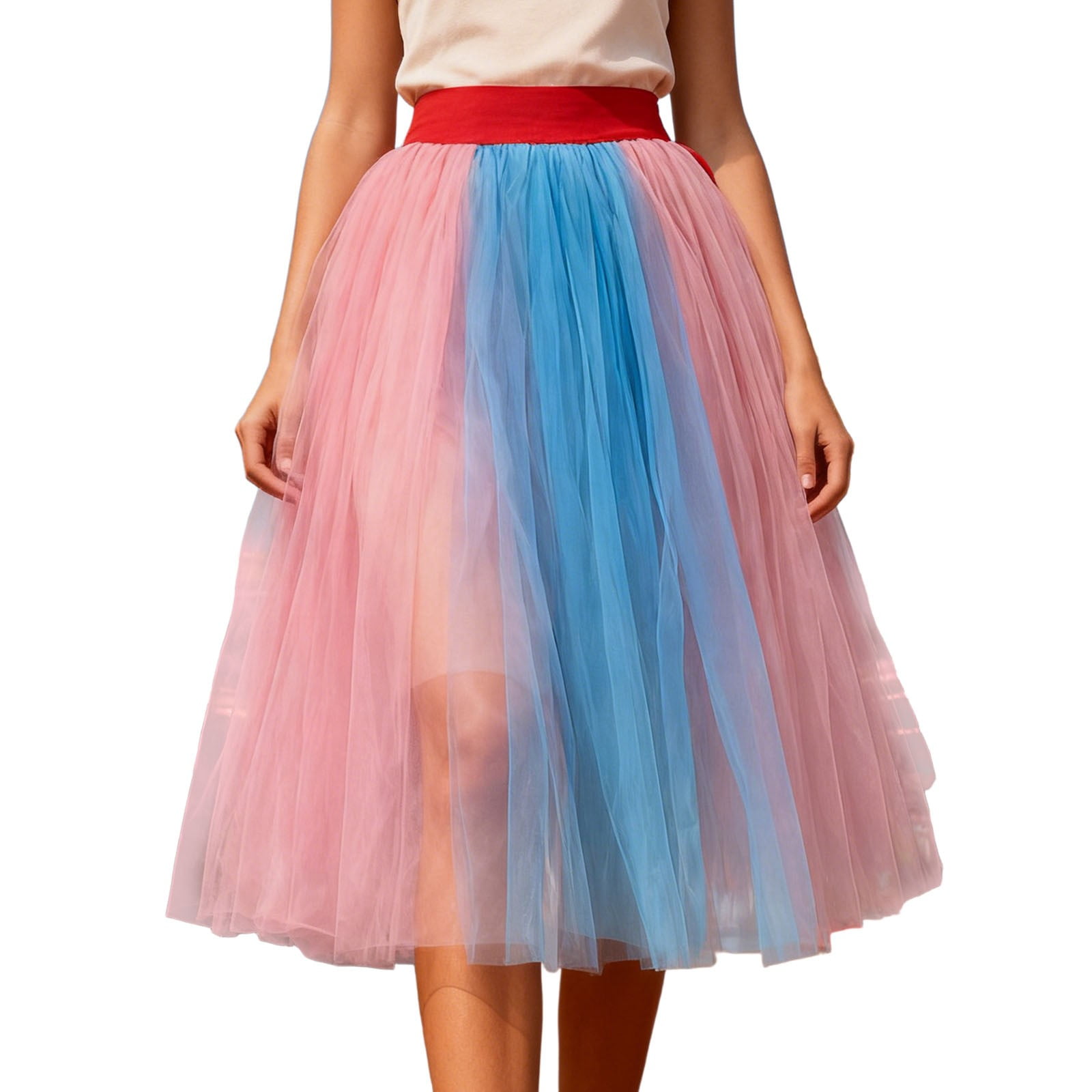 Daznico Long Color Mesh Layered Skirt with Elastic High Waist for ...