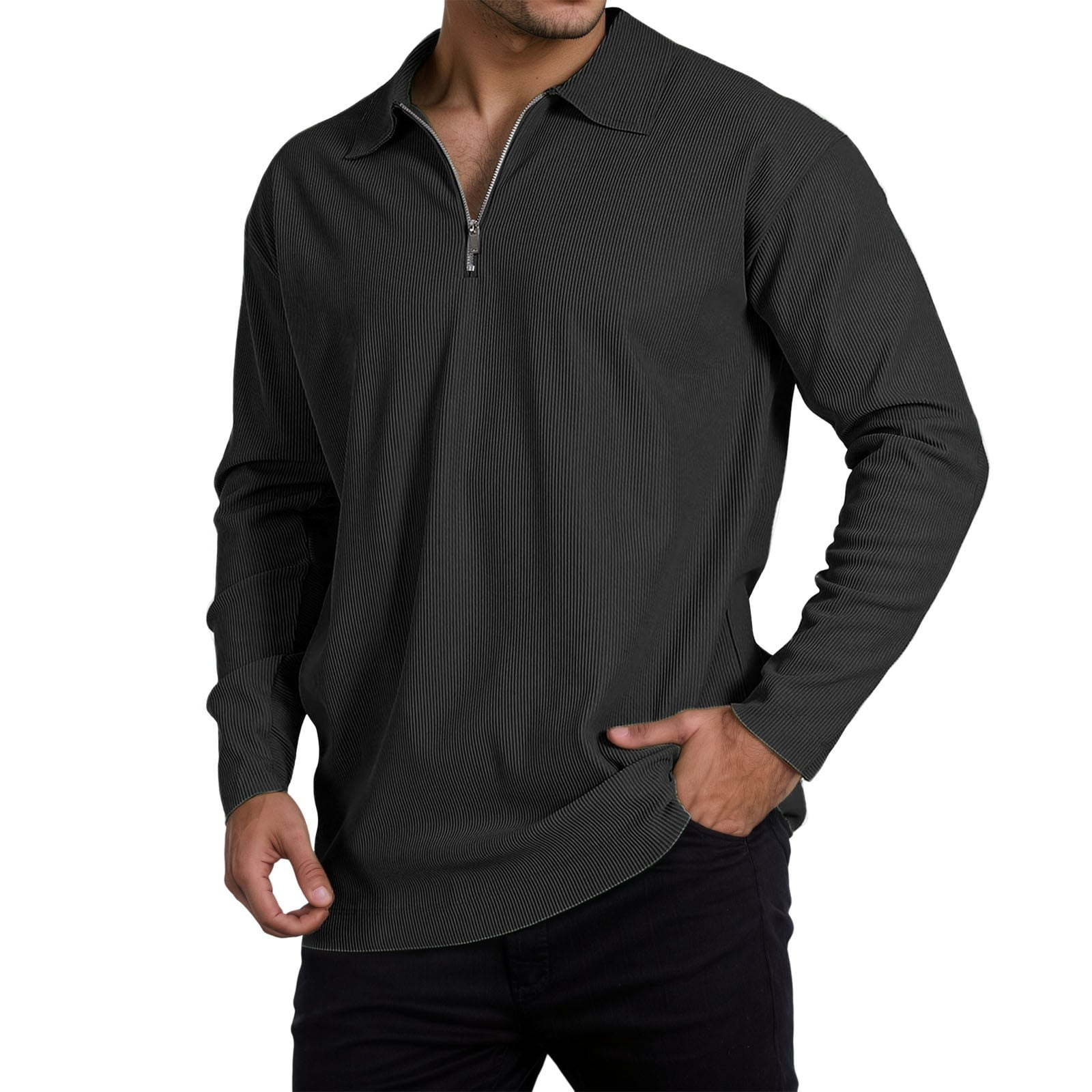 Daznico Mens Shirts - Men's Long Sleeve Striped Shirt with Zippered ...