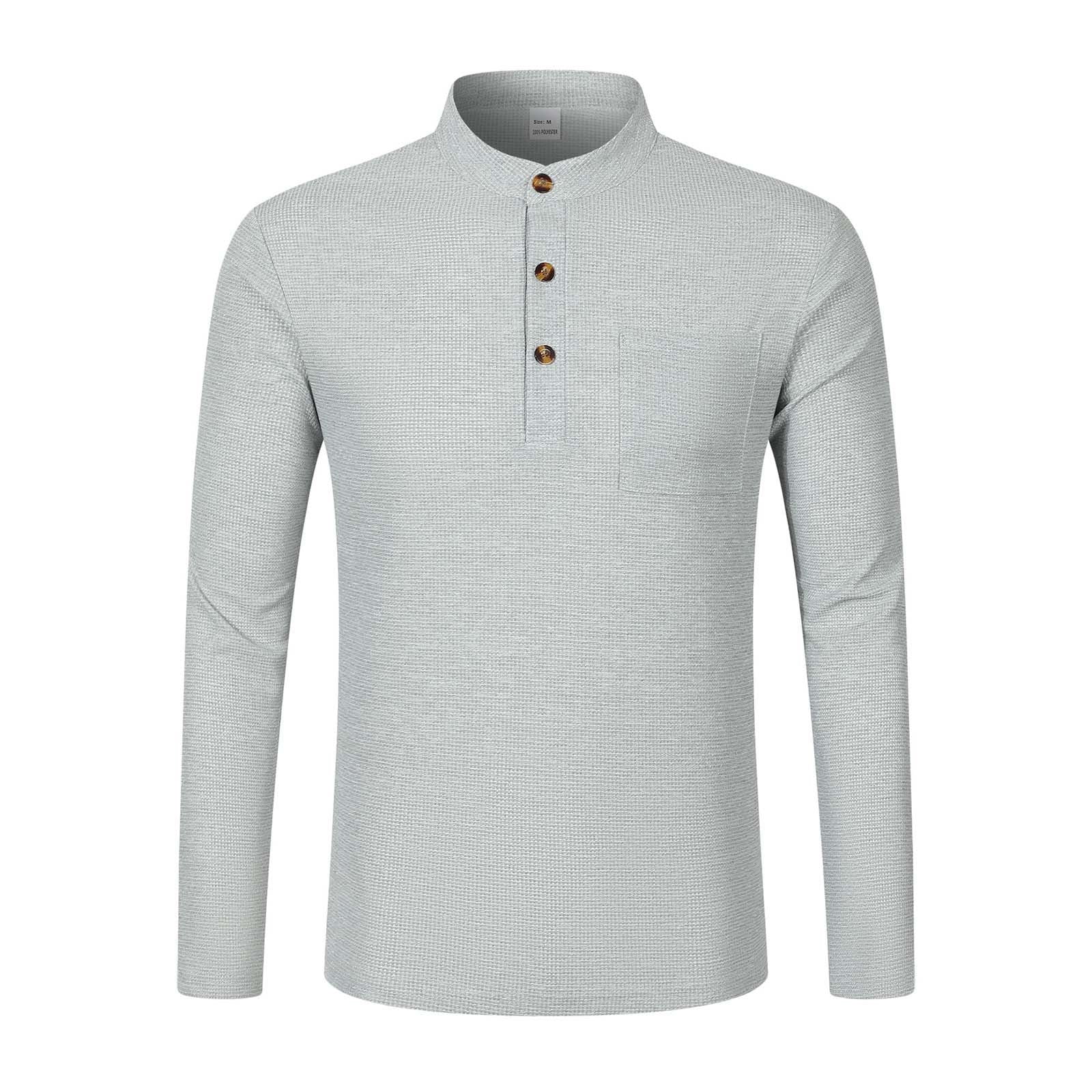 Daznico Mens Shirts - Men's Solid Color Standing Collar Pocket Long Placket Button Long Sleeve ...