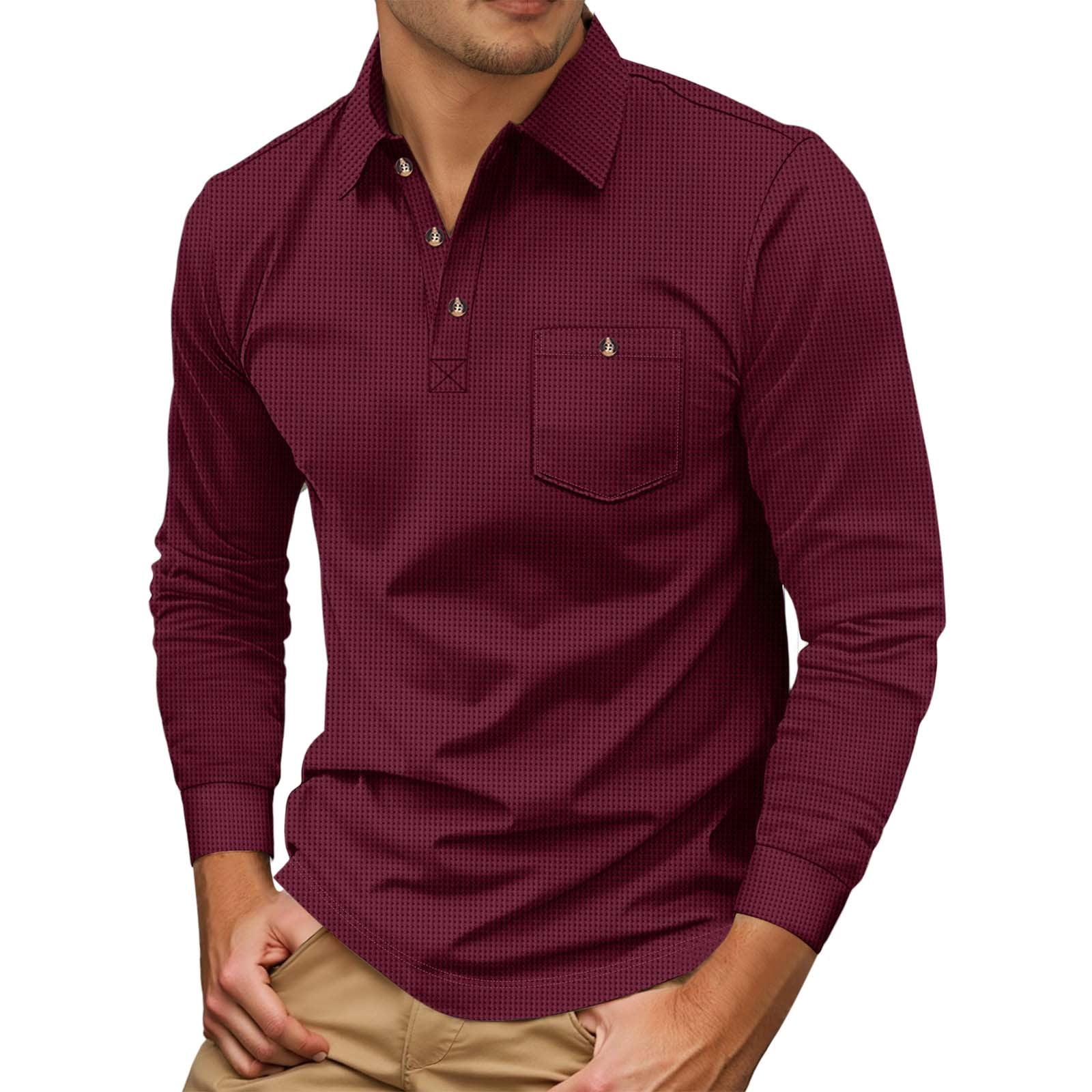 Daznico Mens Shirts - Solid Color Plaid Lapel Pocket Button Casual Long ...