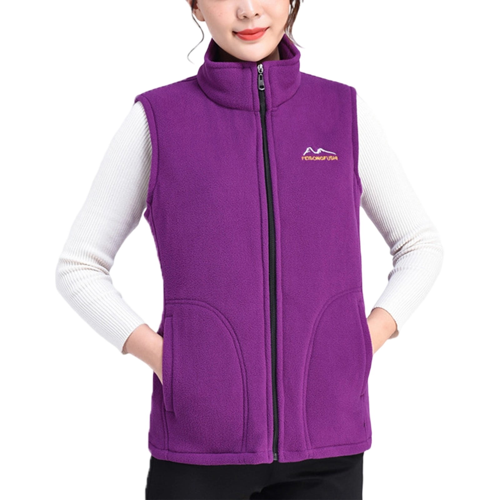 Daznico Plus Size Vest for Mid Age Soft Stand Collar Warm Winter Vest ...