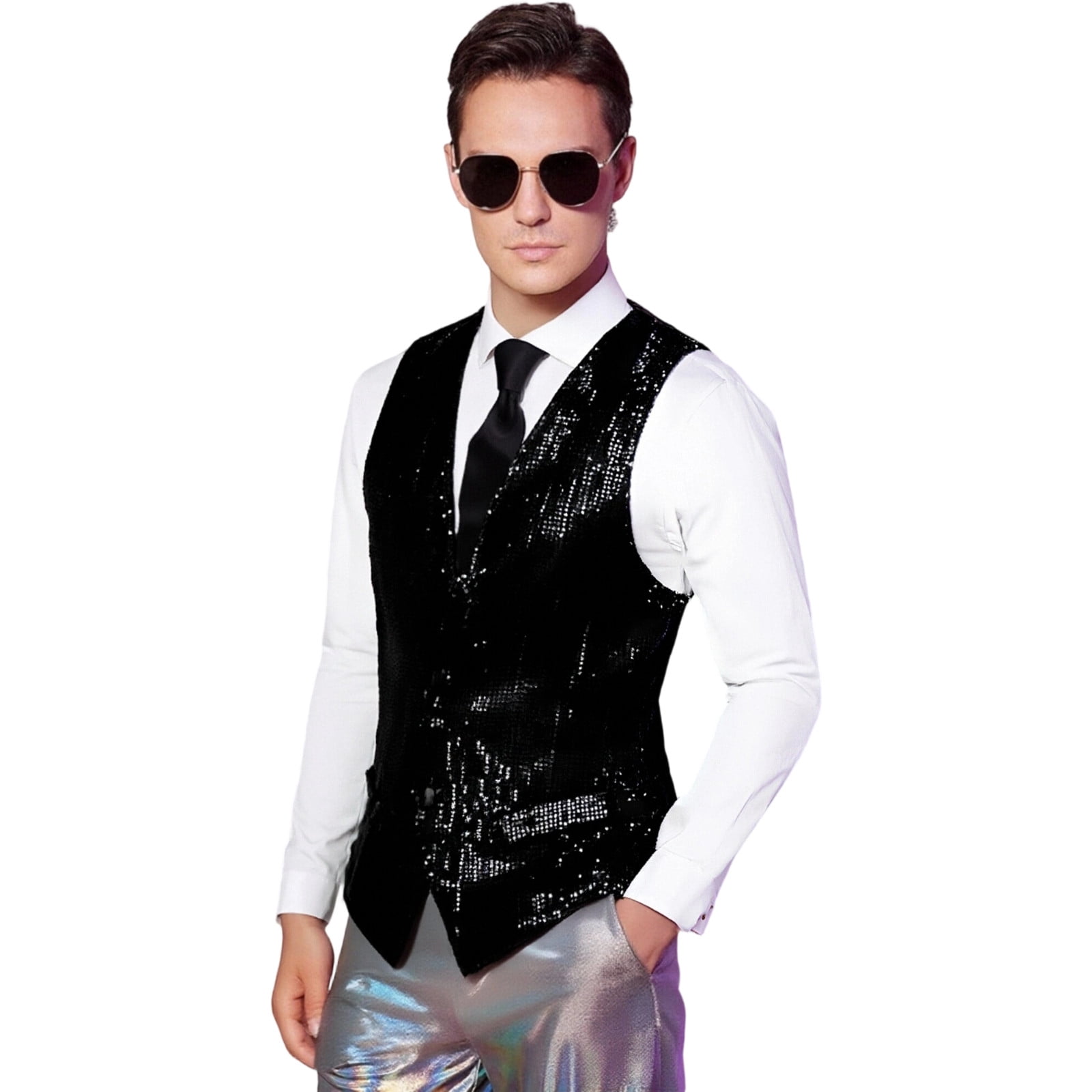 Daznico Reversible Sequin Glitter Vest for Sparkling Party Wear Shiny ...