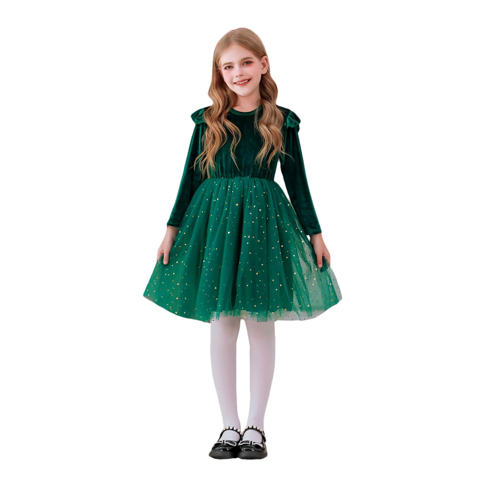 Daznico Ruffled Long Sleeved Dress Princess Party Performance Dress ...