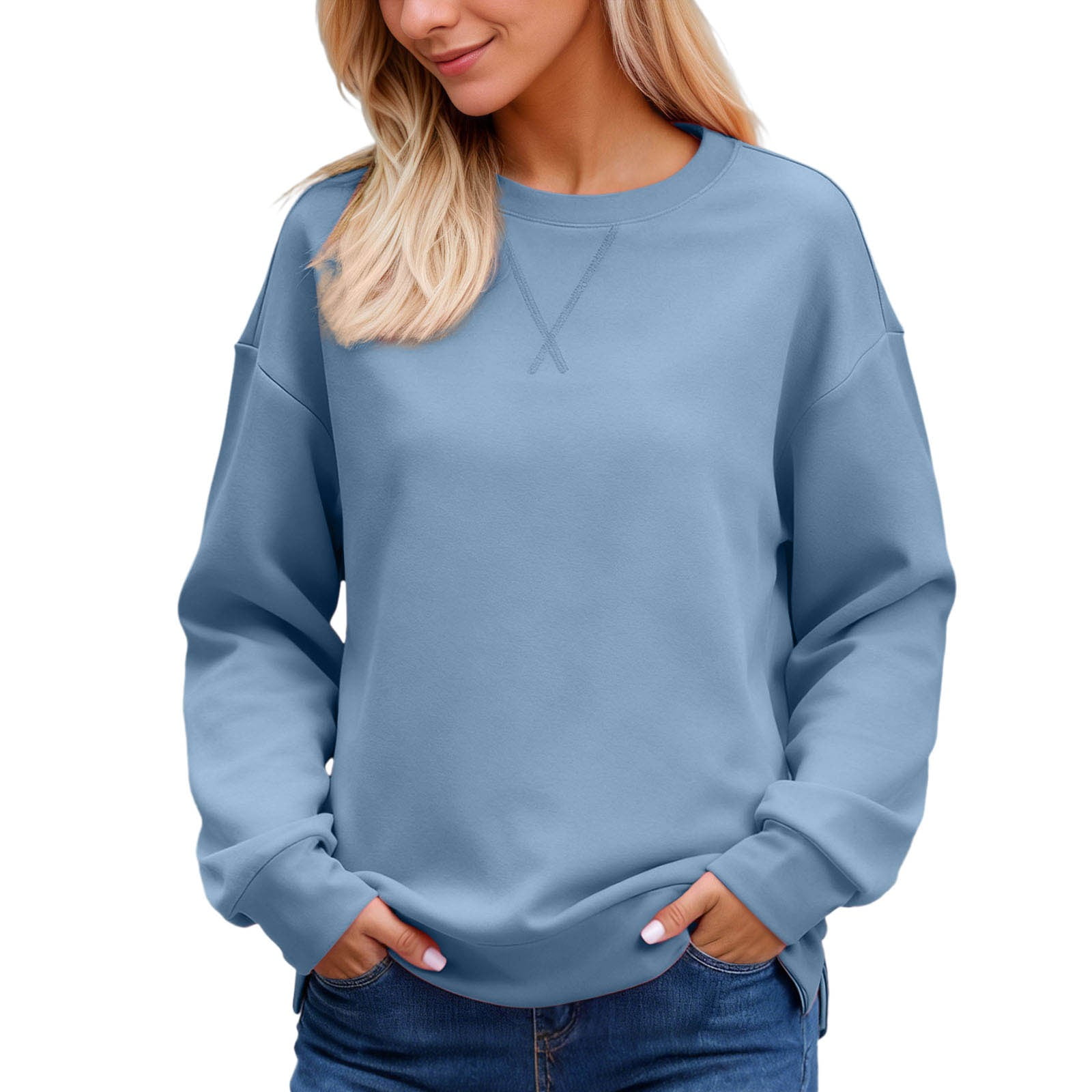 Daznico Split Hem Crewneck Sweatshirt Long Sleeve Casual Loose Fit Soft ...
