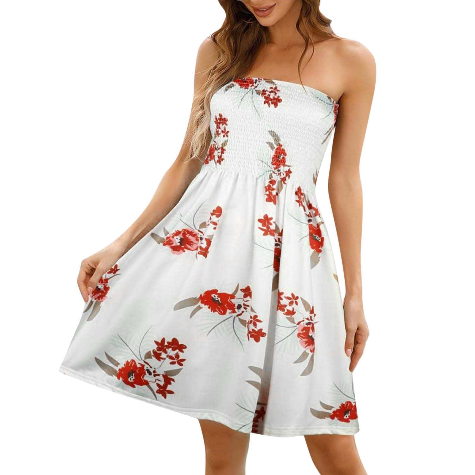 Daznico Strapless Mini Dress Elasticated Waistband Twist Flowy Mini ...