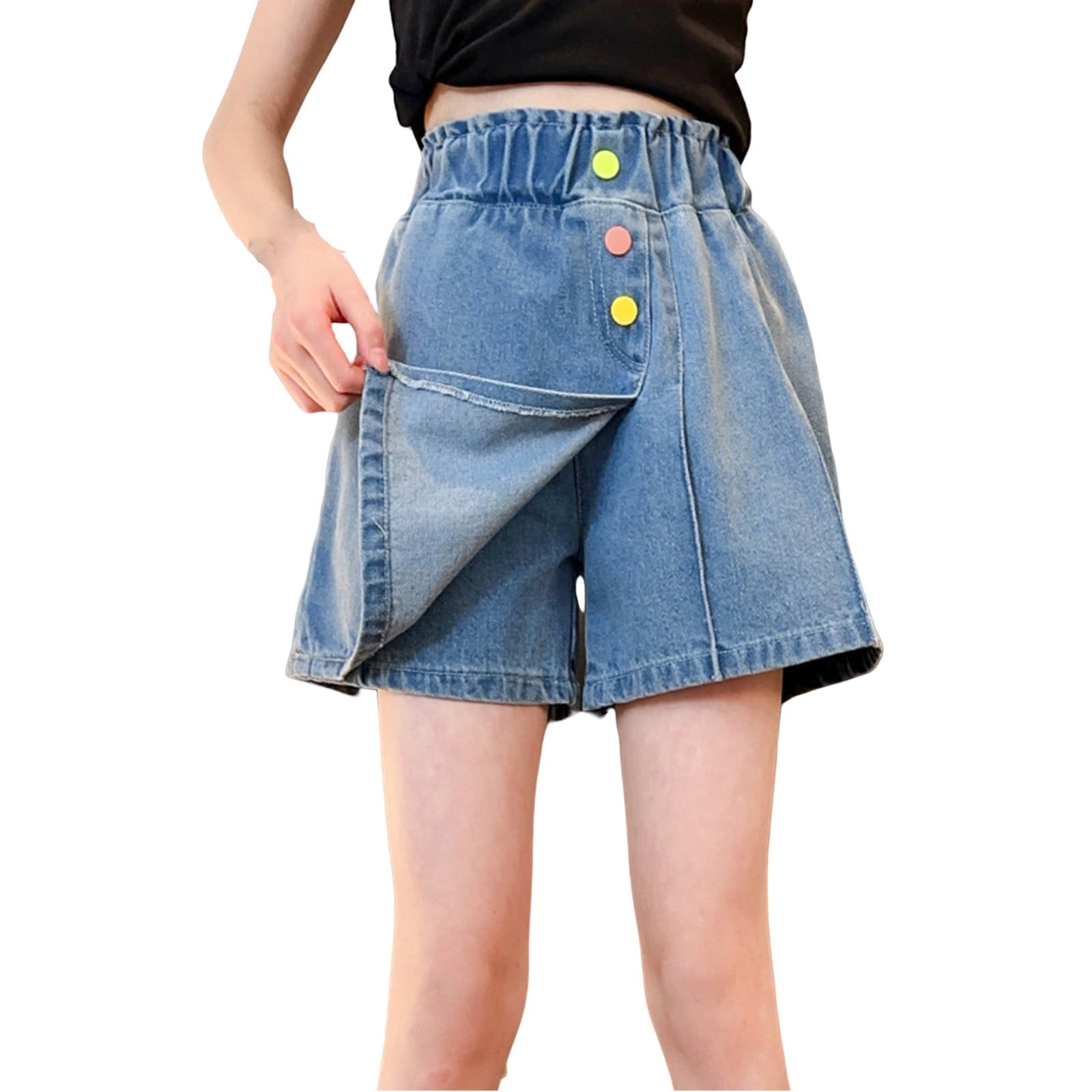 Daznico Summer Girls Colorful Button Stretchable Pants Top Denim Skirt ...