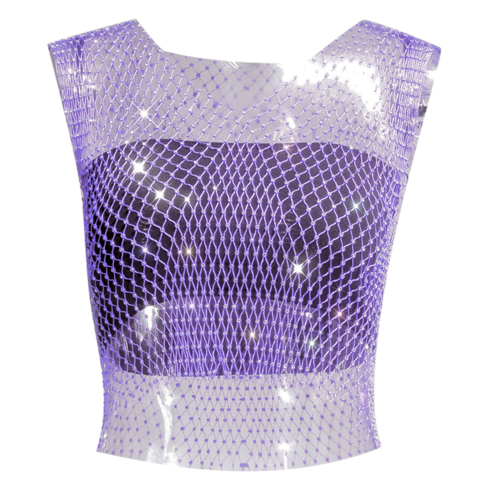 Daznico Tank Tops for Women,Rhinestone Fishing Net Net Flash Women's ...