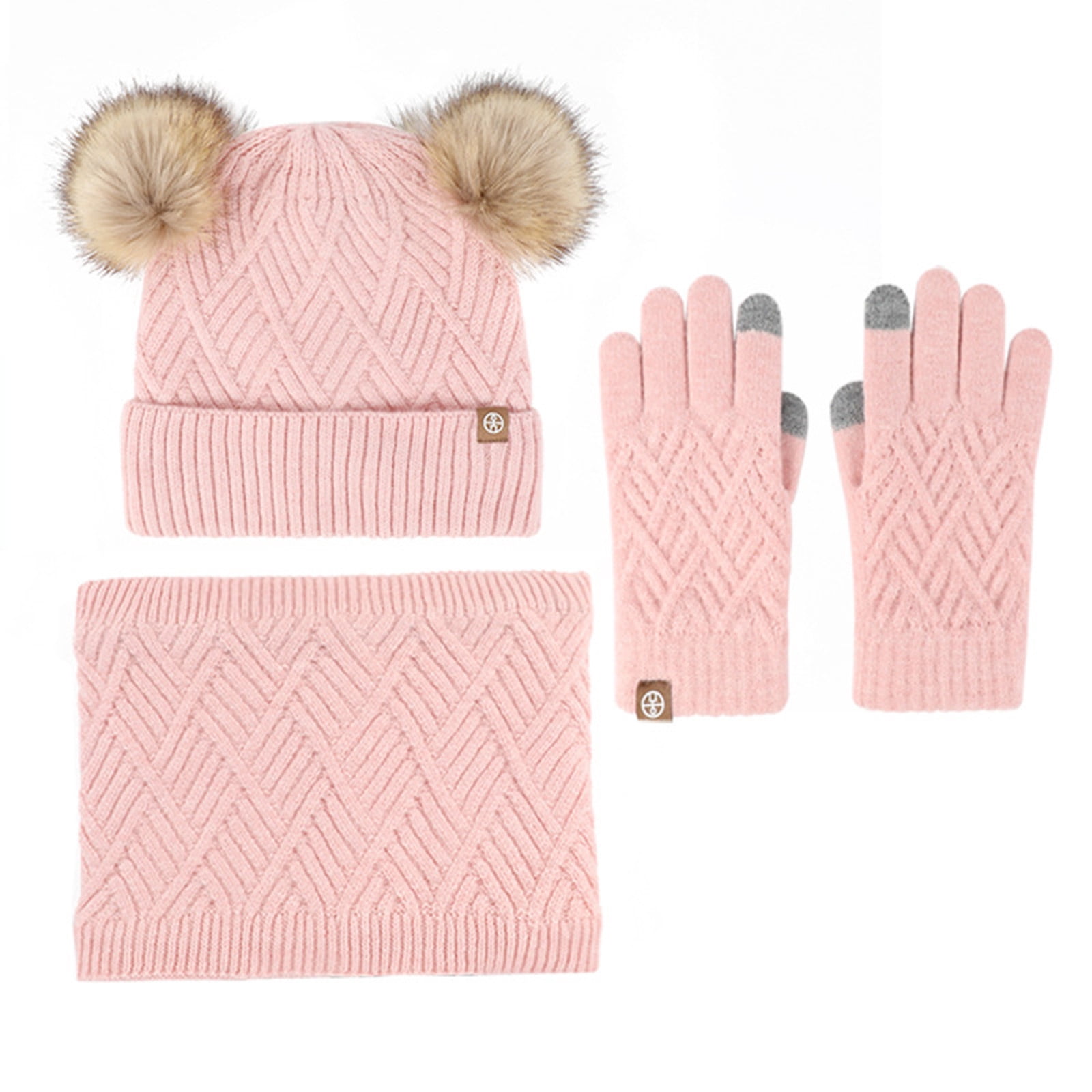 Daznico Toddler Winter Hat Scarf Mittens Set, Lined Knitted Pom Poms ...