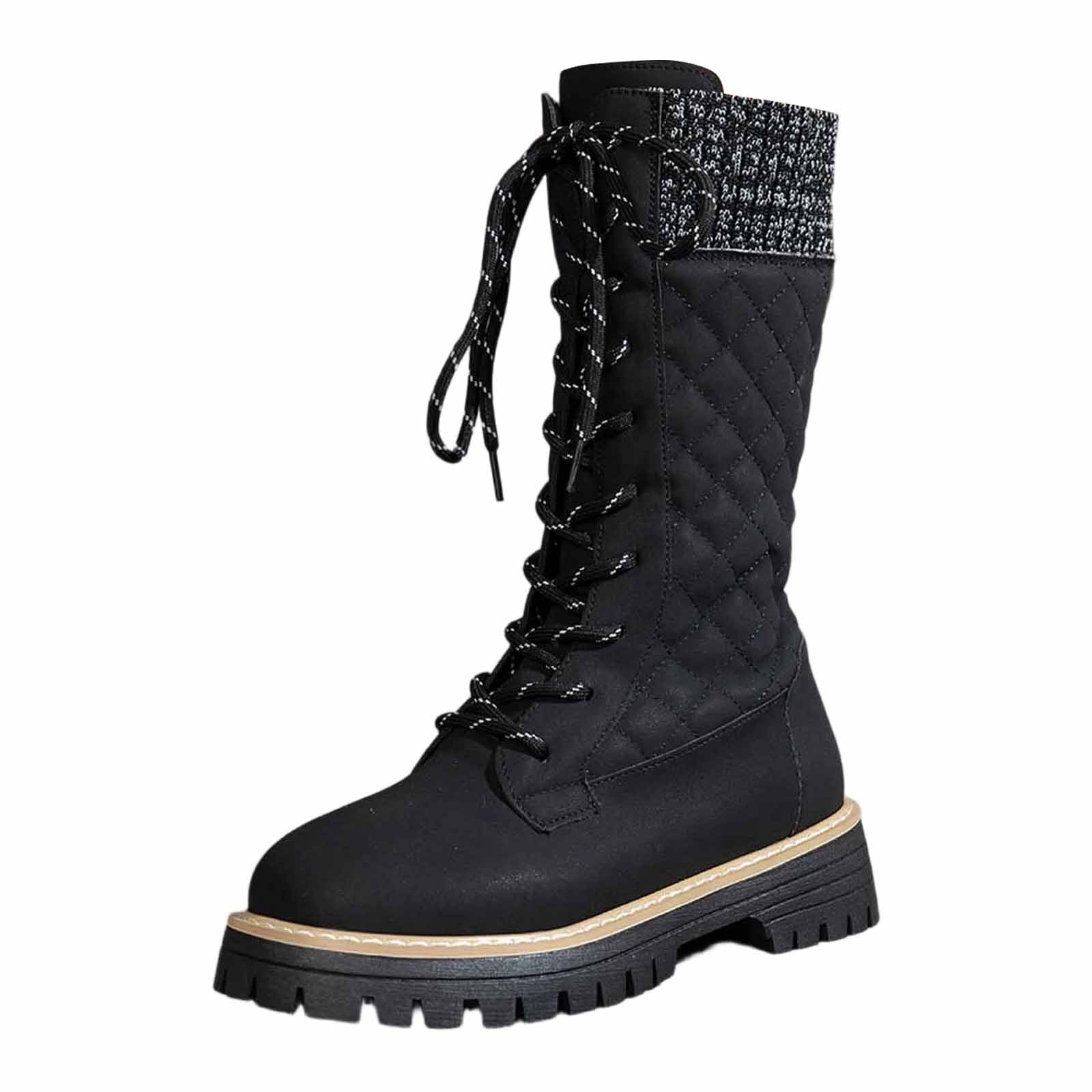 Daznico Winter Boots for Women,Mid Calf Winter Boots Knit Cuff Round ...