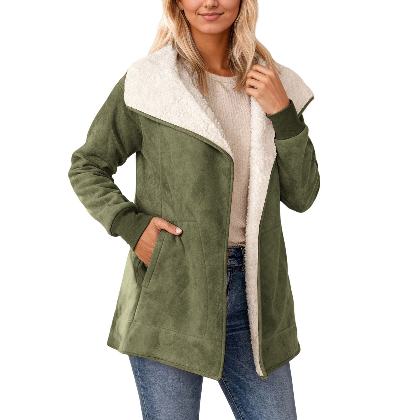 Daznico Winter Long Sleeve Anorak Jacket Cozy Fleece Lined Suede Soft ...
