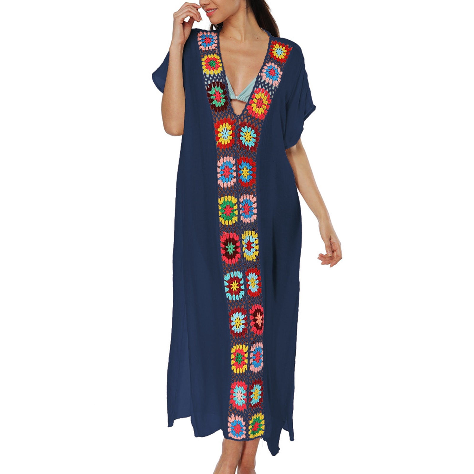 Daznico Women Floral Patchwork V Neck Bathing Suit Cover Up Short ...