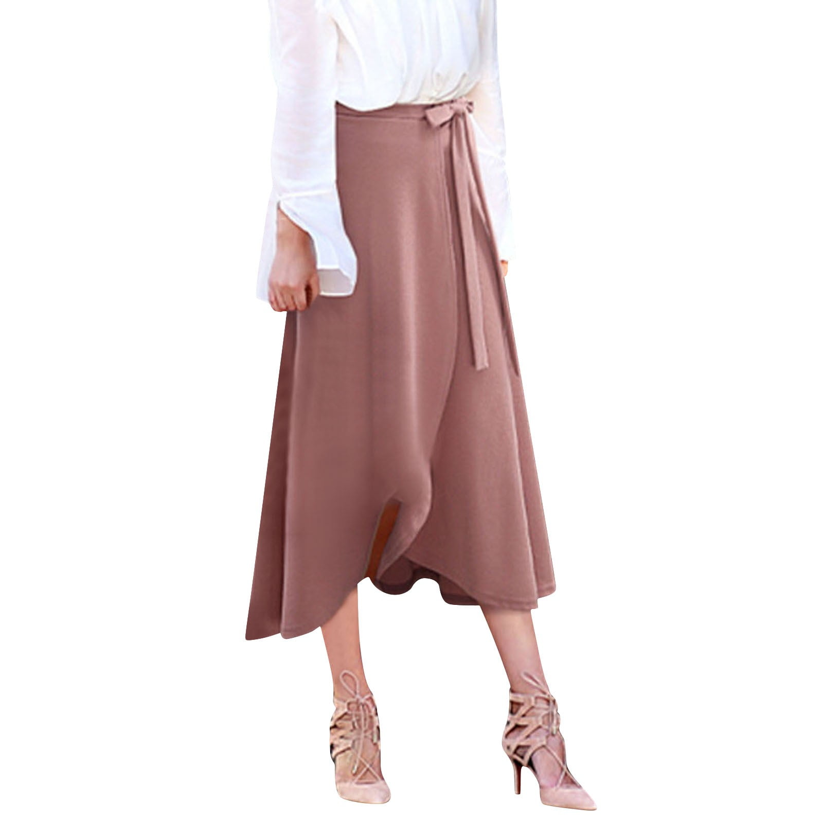 Daznico Women Ruffle Wrap Skirt Tie Waist Boho High Low Asymmetrical ...