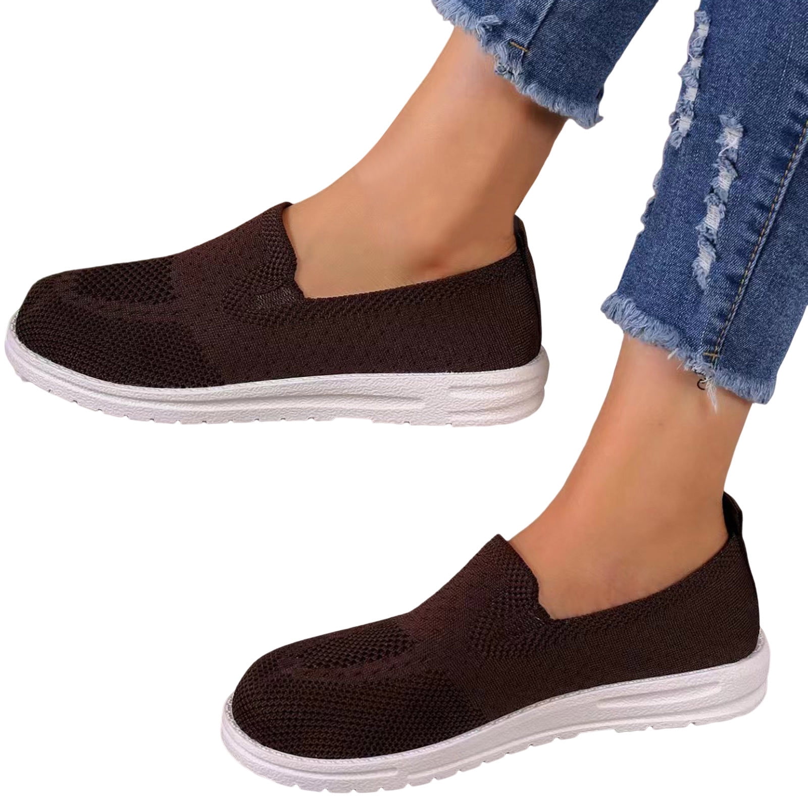 Daznico Women Shoes Solid Color Breathable Knitted Mesh Flat Bottomed ...