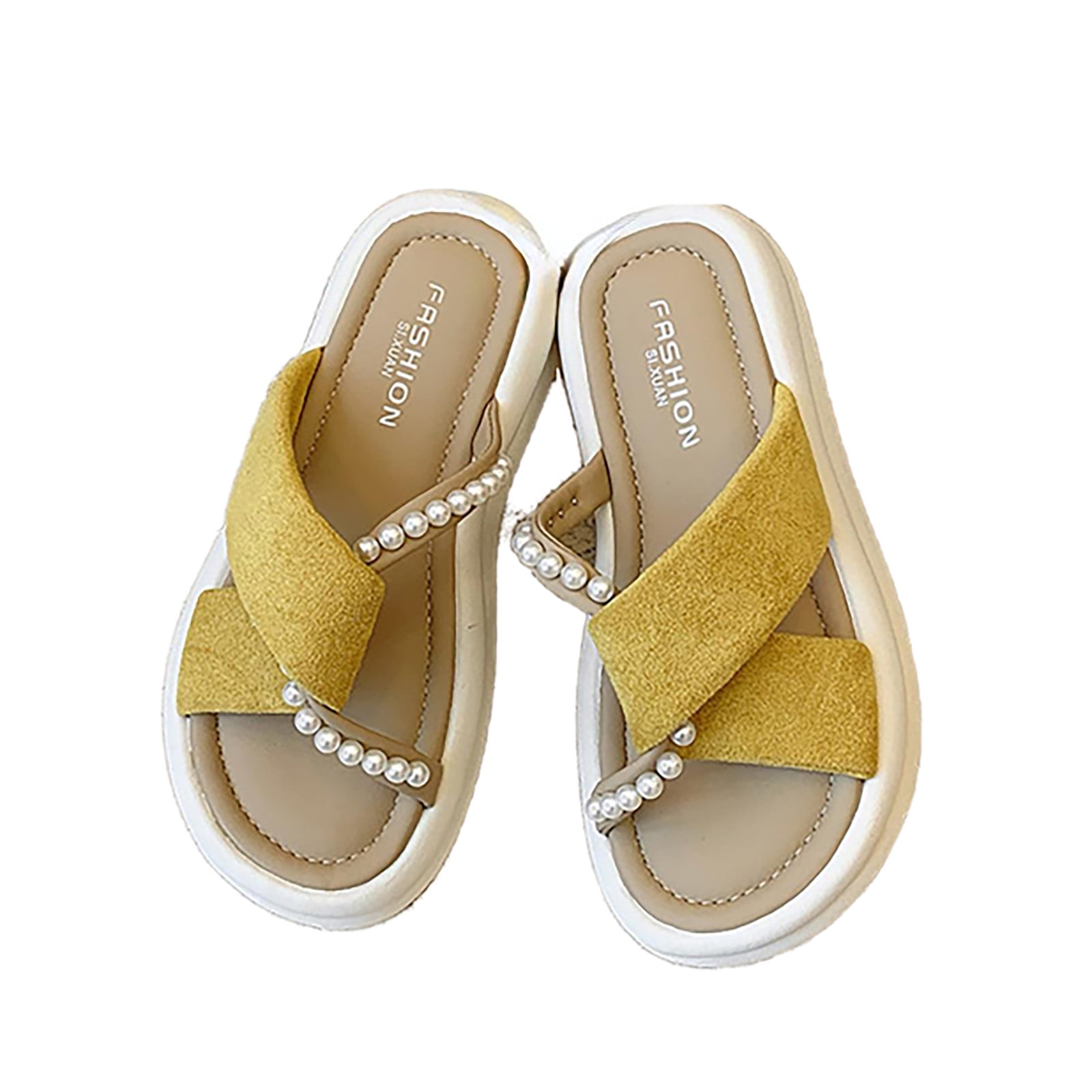 Daznico Women's Beaded Boho Platform Sandals - Summer Pearl Flip Flops ...