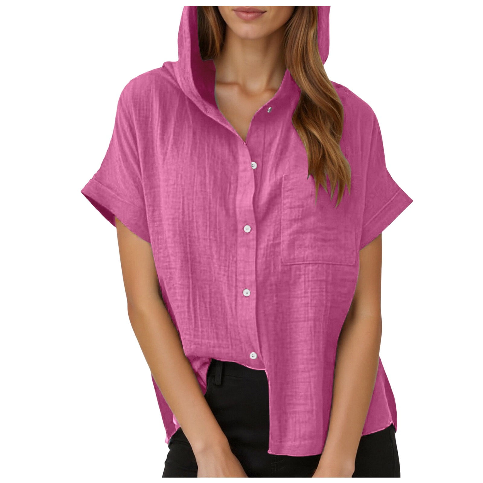 Daznico Women's Linen Lapel Shirt: Short Sleeve Button Down with Pocket ...