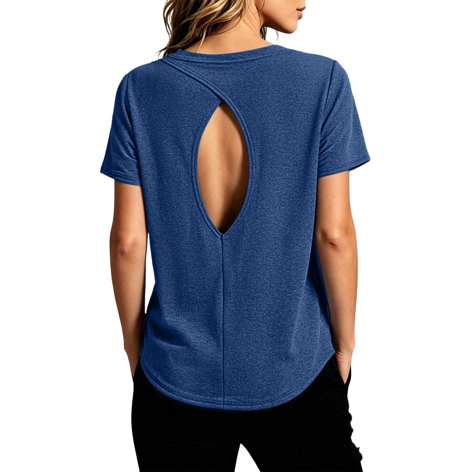 Daznico Women's Open Back Short Sleeve Yoga T Shirt Casual Summer Loose ...