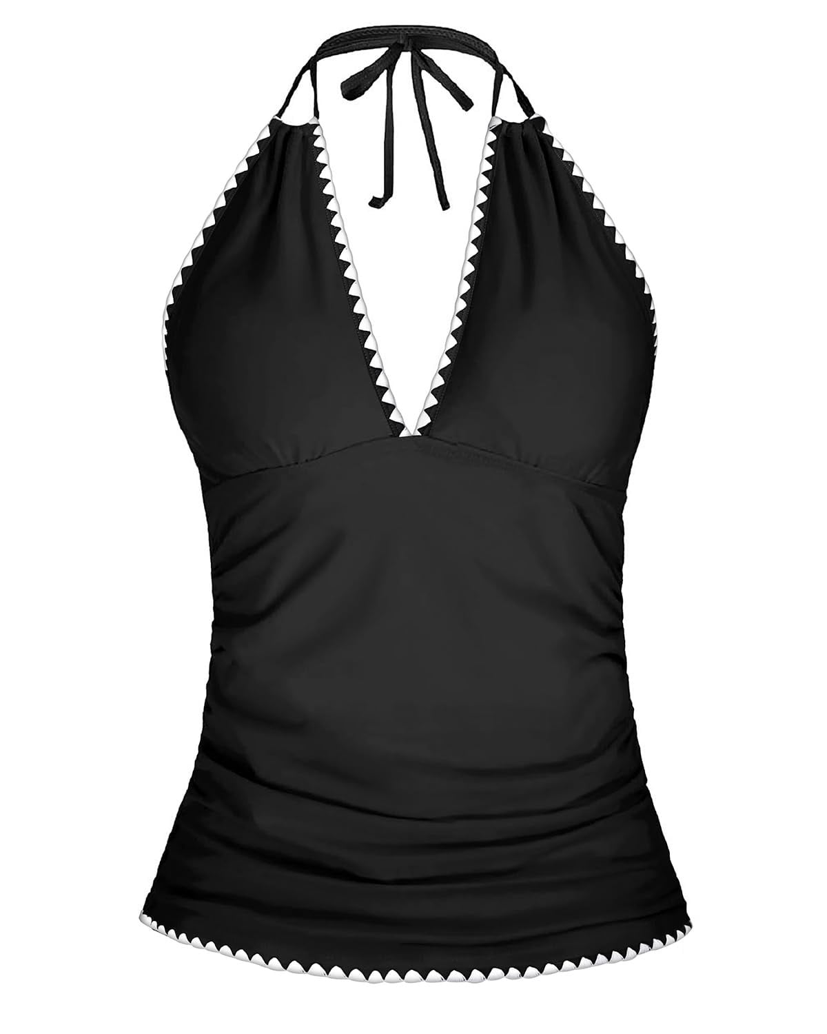 Daznico Women's Plus Size Black Halter Tankini Top, V-Neck Ruched Swim ...