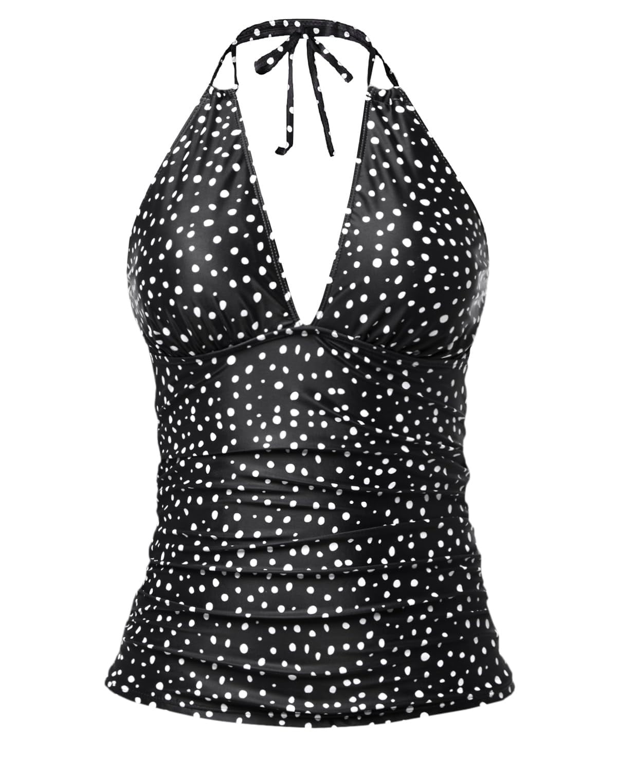 Daznico Women's Plus Size Polka Dot Halter Tankini Top, V-Neck Ruched ...