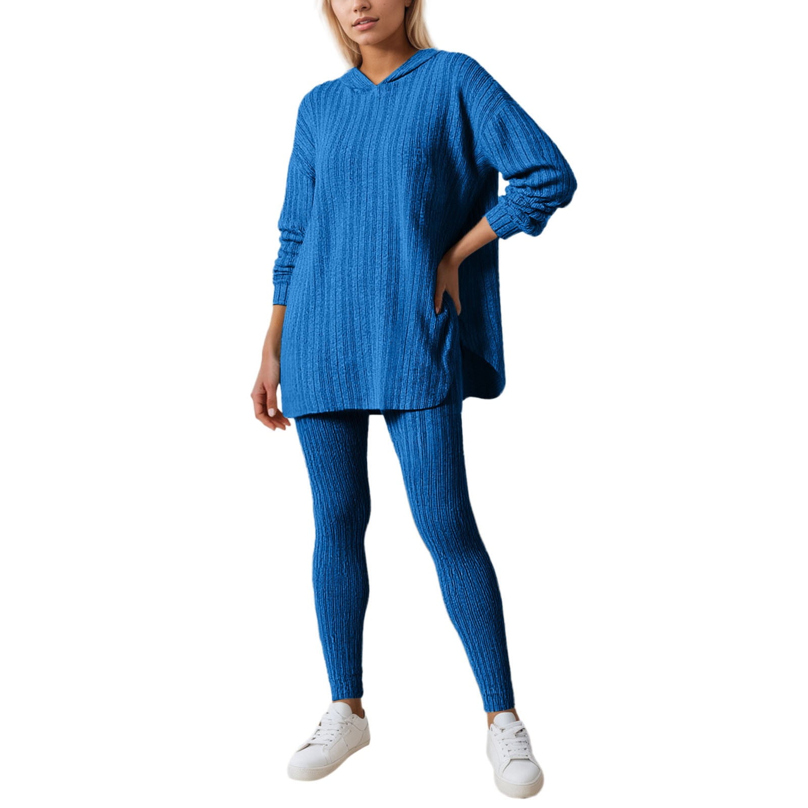 Daznico Women's Ribbed Tracksuit Set - Loose Fit Hoodie & Slim Pants ...